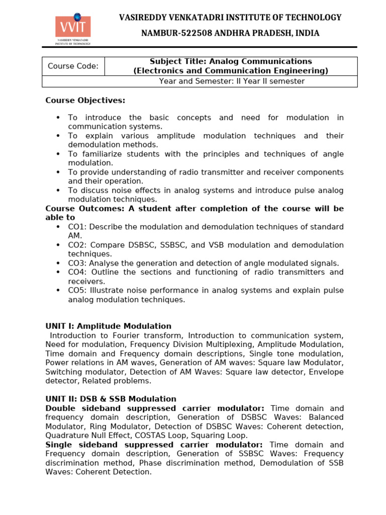 r23 - Analog Communications-Syllabus & Model Paper | PDF | Frequency ...