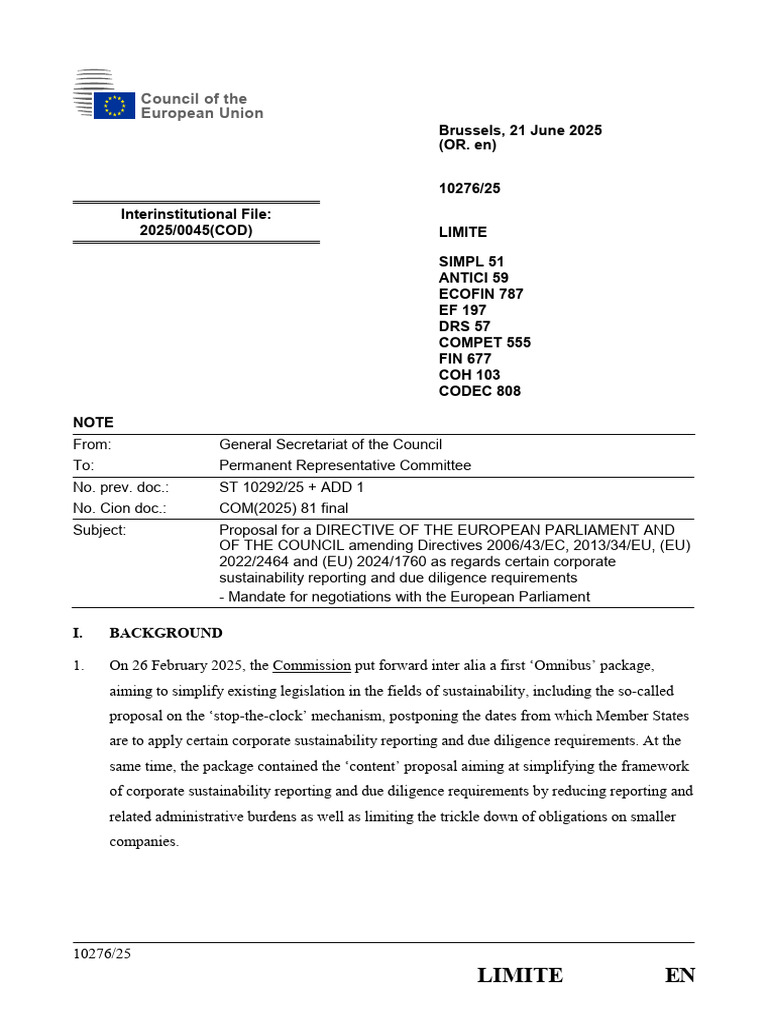 Council Mandate on Sustainability Directive | PDF | Audit | European Union