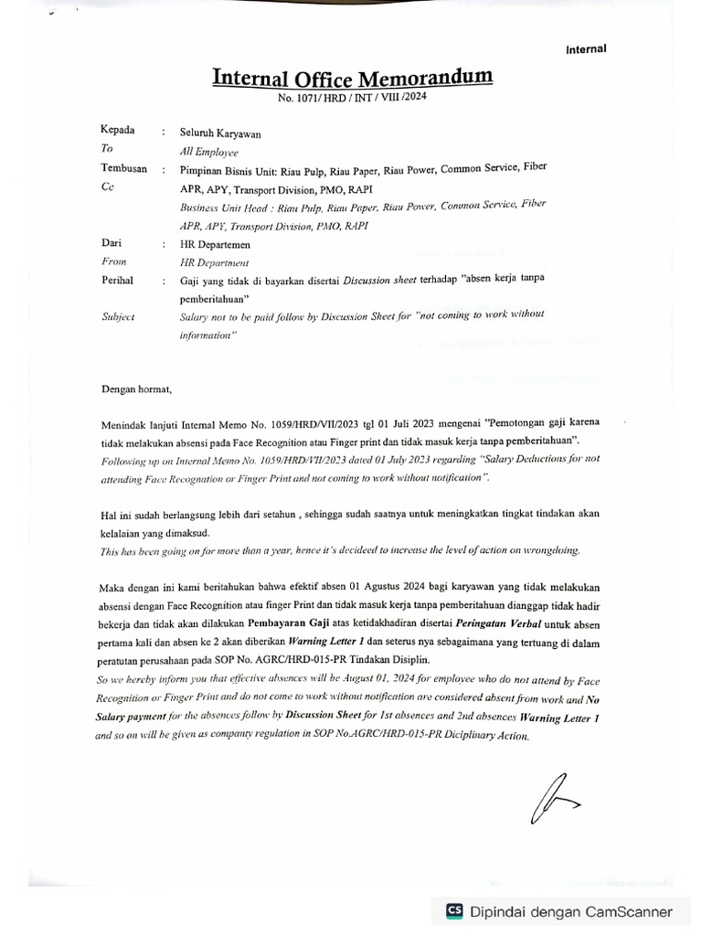Internal Memo HRD | PDF