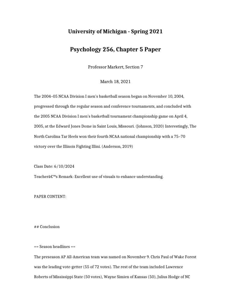 Psychology 256 Chapter 5 Paper | PDF | Ncaa Division I | Ncaa Division I Basketball