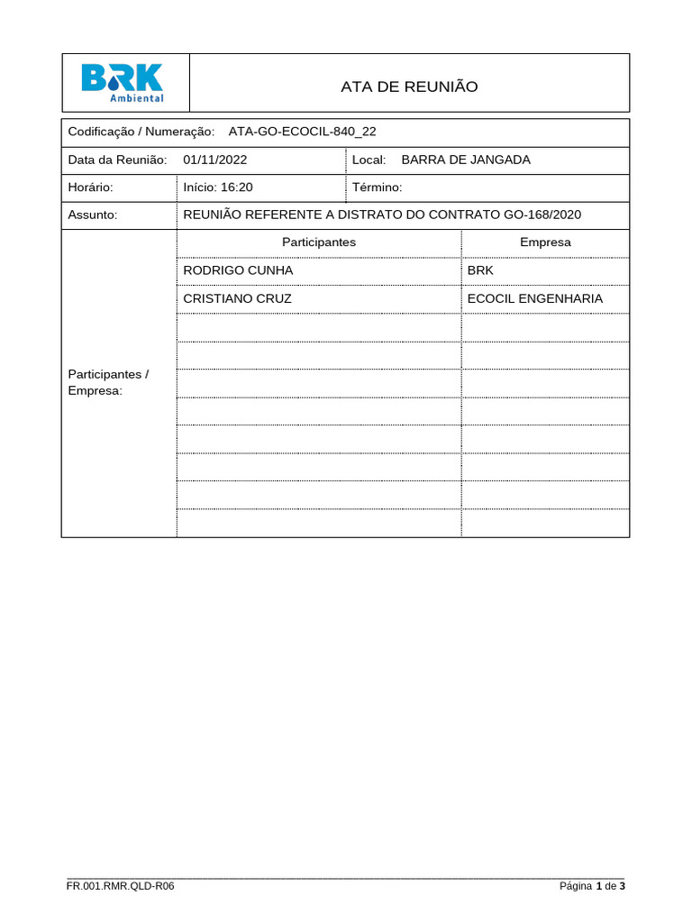 FR.001.RMR - QLD.r06 ATA de Reuniao | PDF