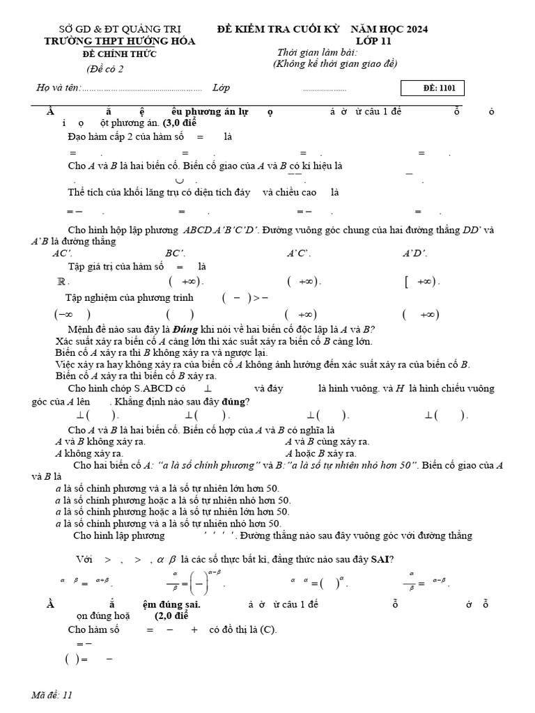 đề thi ck2 toán 11 | PDF