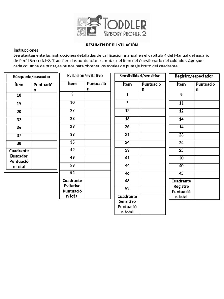 Puntuaciones Perfil Sensorial 7-35 Meses | PDF