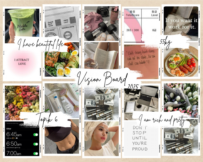 Beige Aesthetic New Year Vision Board Collage | PDF