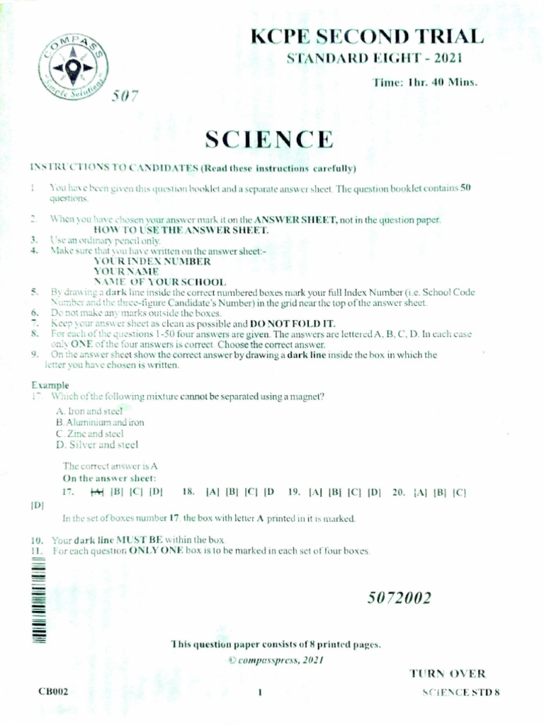 Compass 2 Science STD 8 Kcpe 2022 Trial | PDF | Water | Planets