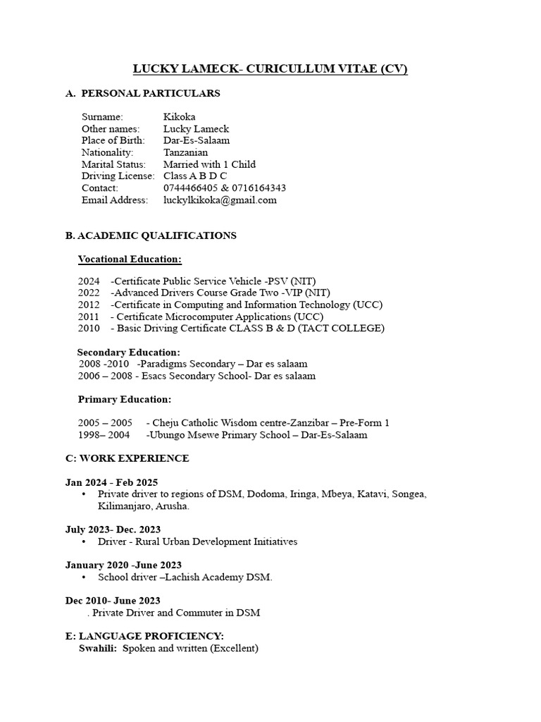 Lucky L Kikoka CV 2025 Final | PDF