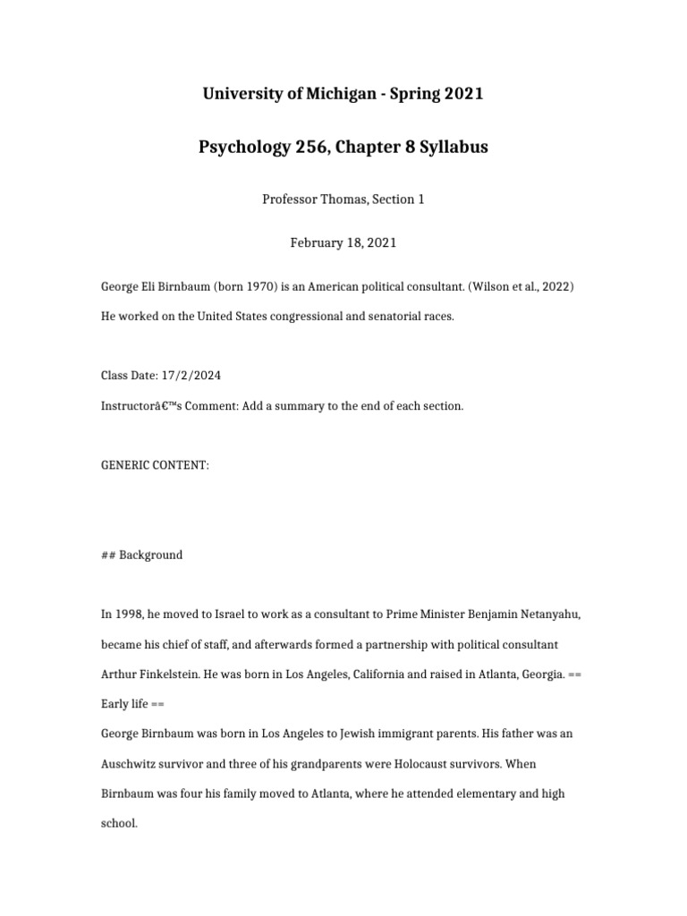 Psychology 256 Chapter 8 Syllabus | PDF