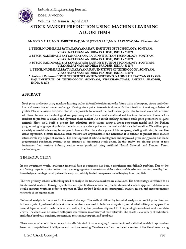 Stock Market Prediction Using Machine Language | PDF | Technical ...