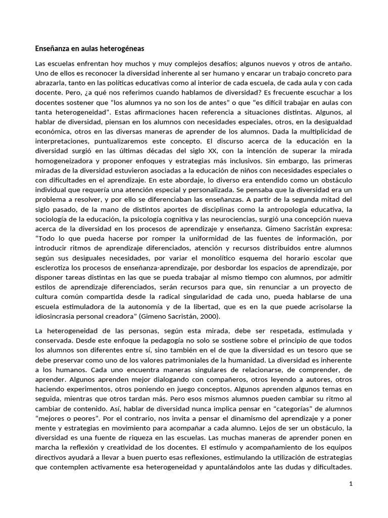 Enseñanza en Aulas Heterogéneas | PDF | Enseñando | Aprendizaje