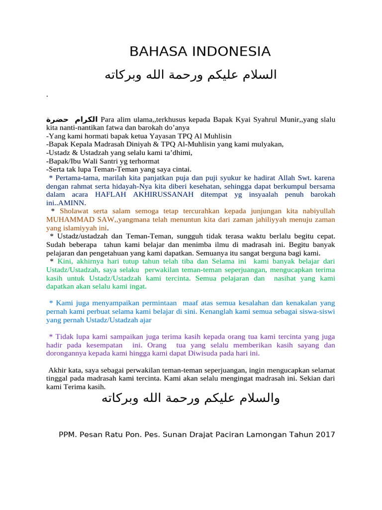 Pidato 4 Bahasa Hasil PPM Merakurak | PDF