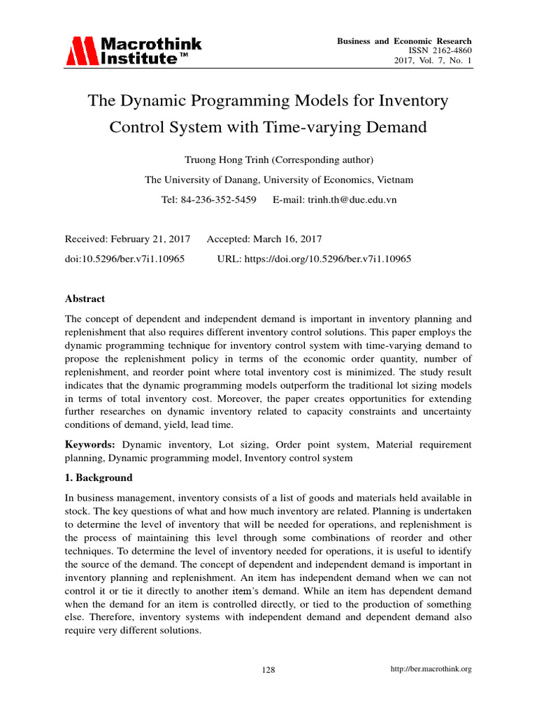 The Dynamic Programming Models For Inven | PDF | Inventory | Demand