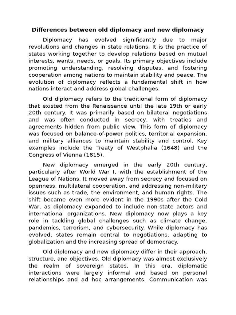 Old vs. New Diplomacy Explained | PDF | Diplomacy | Multilateralism