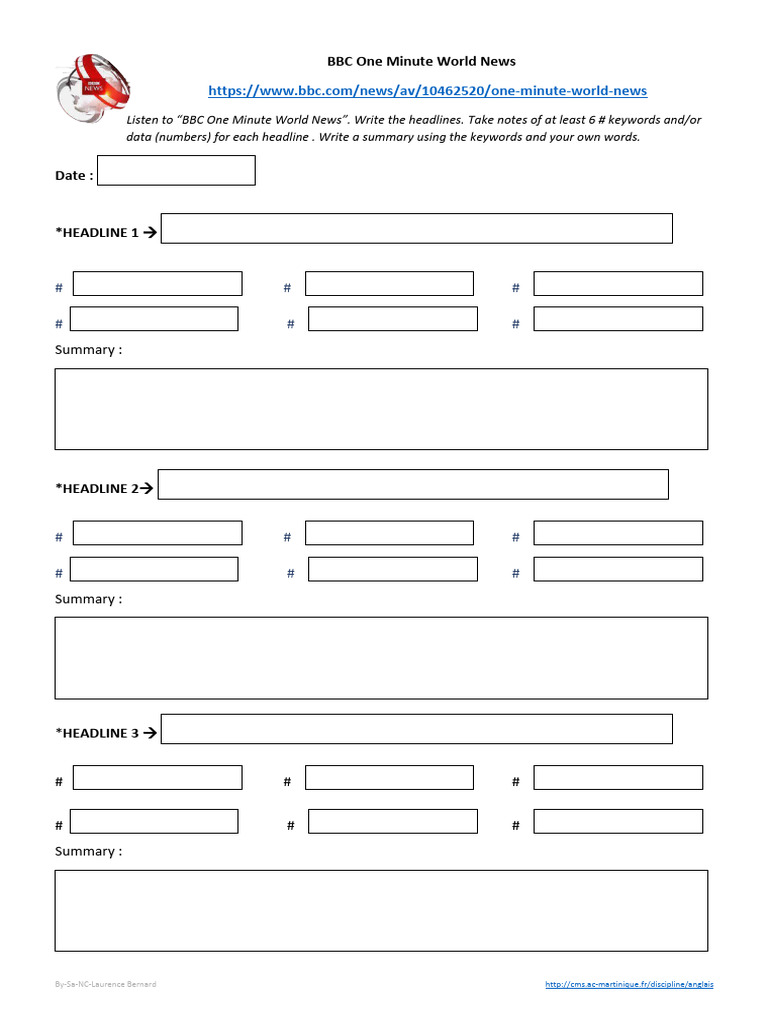BBConeminuteWorksheet Listen Fillin | PDF