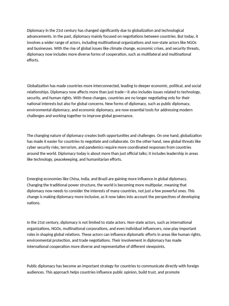 Changing Nature of Diplomacy | PDF | Diplomacy | Globalization