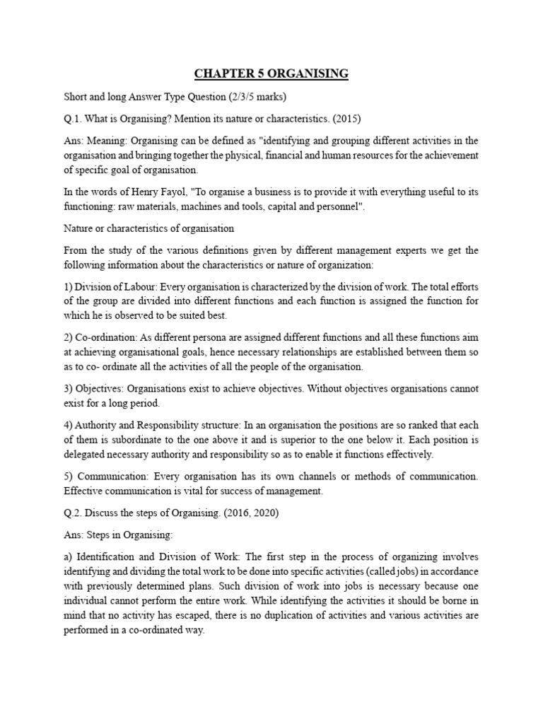 Organising it is a note of class 12th Business Study chapter organising ...