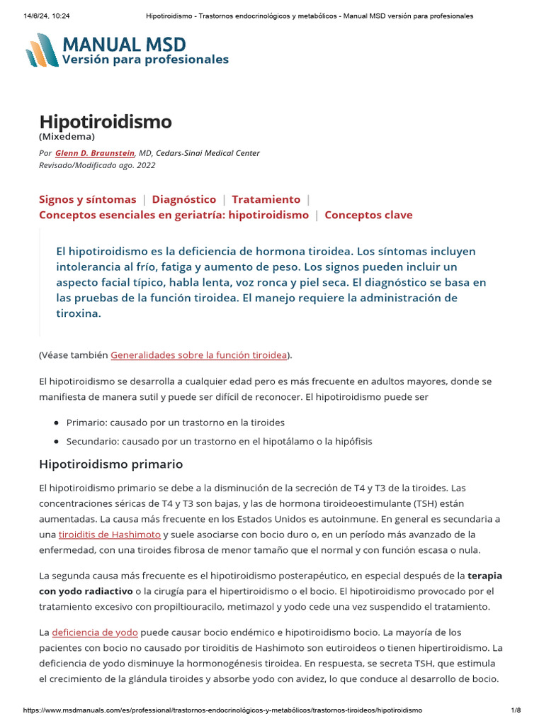 Hipotiroidismo MSD | PDF | Hipotiroidismo | Hormona estimulante de la tiroides