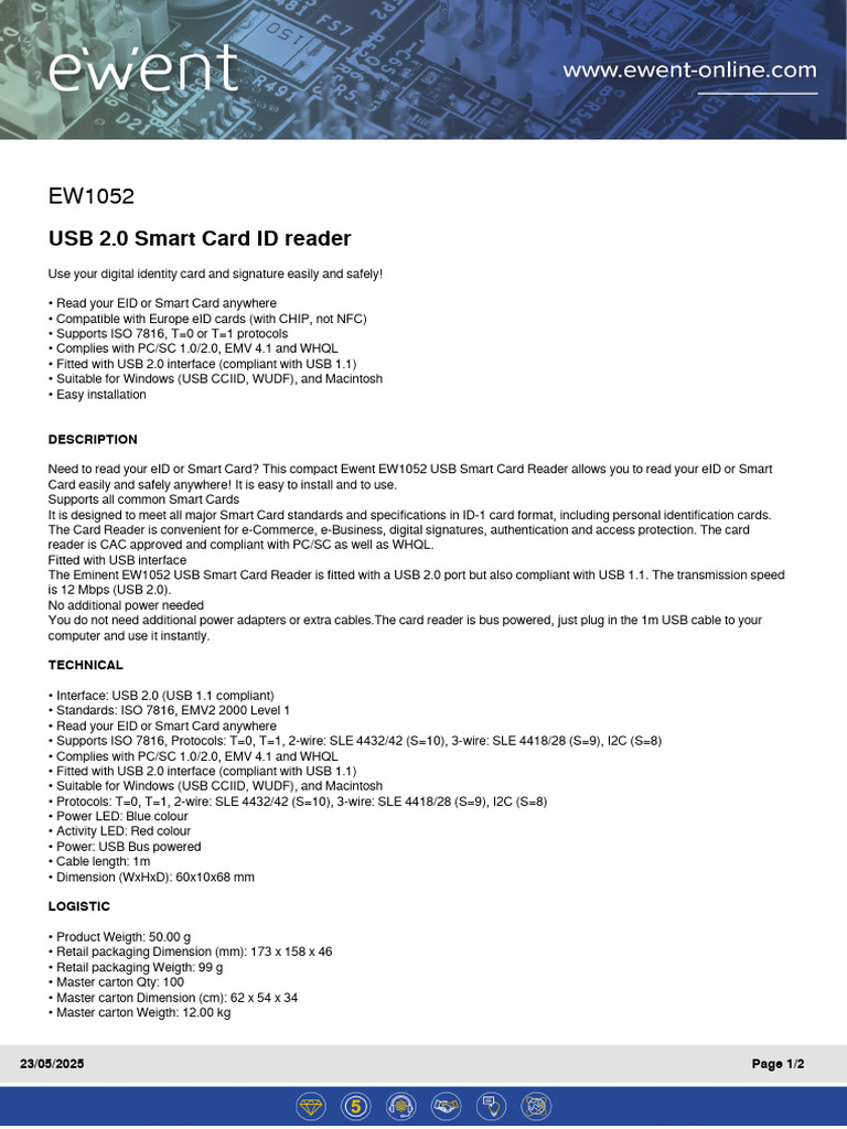 Ew1052 - Usb 2.0 Smart Card Id Reader | PDF | Smart Card | Usb