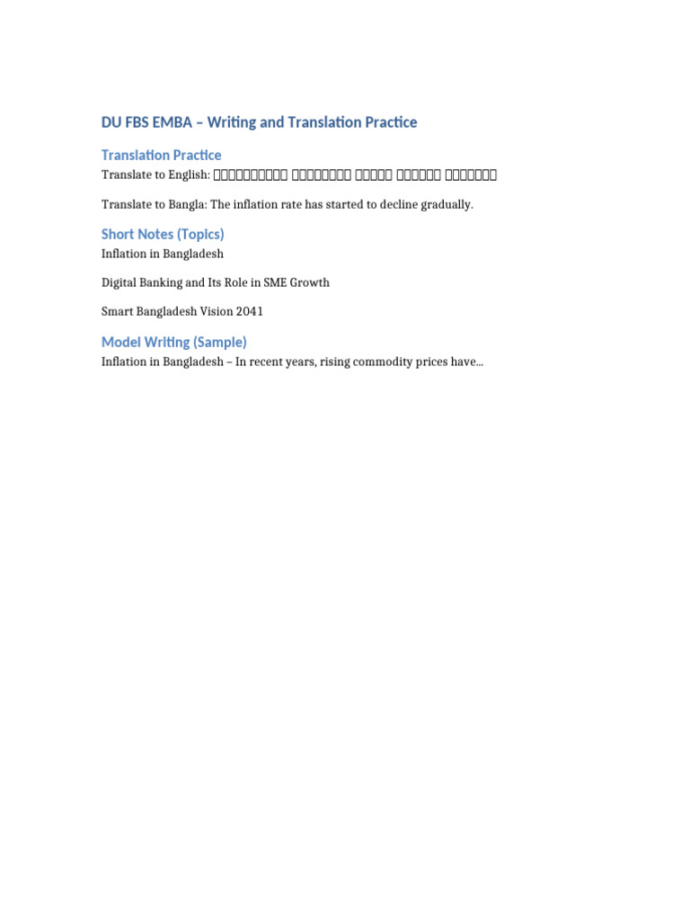 EMBA Writing & Translation Practice Guide | PDF