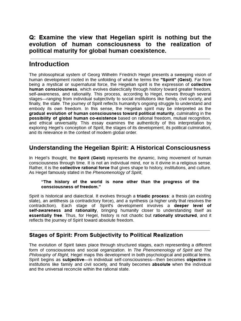 Hegelian Spirit and Political Maturity | PDF | Georg Wilhelm Friedrich ...