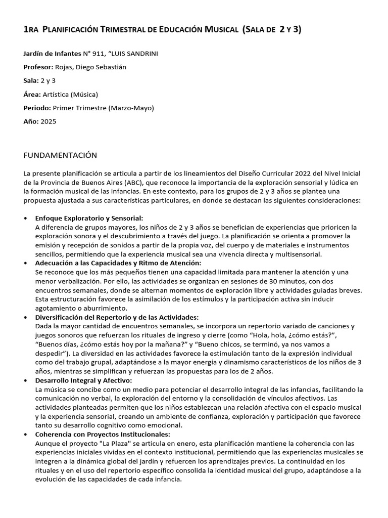 1 Planificacion Sala 2 y 3 2025 | PDF | Canciones | Ritmo