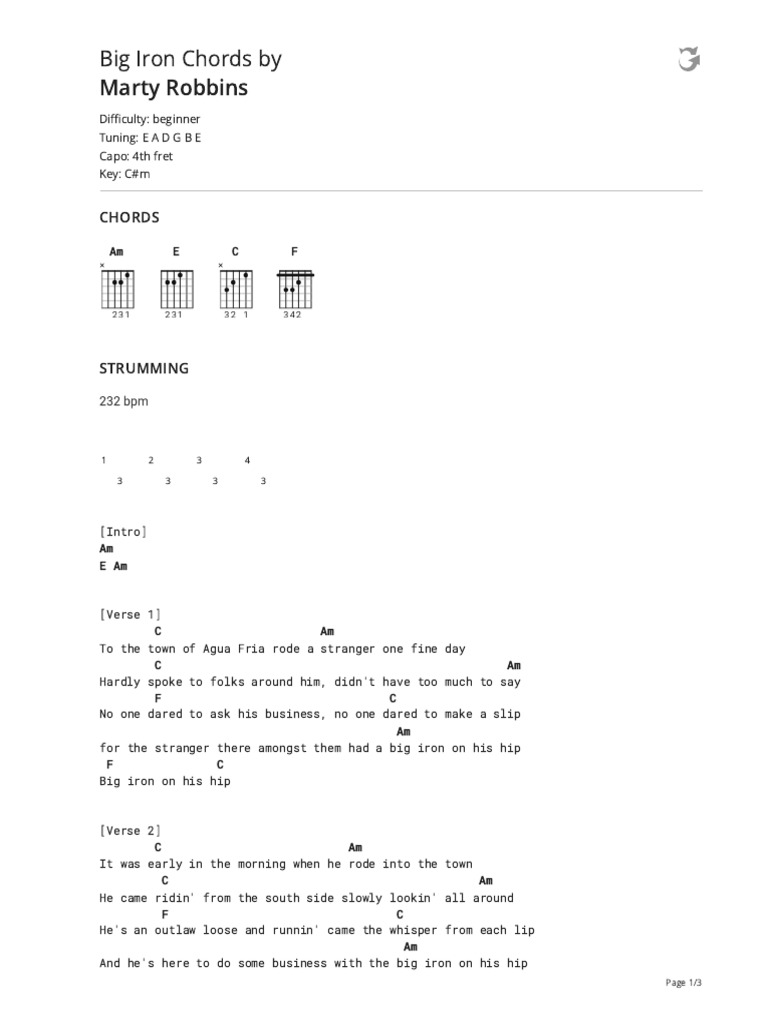 Big Iron Chords by Marty Robbinstabs at Ultimate Guitar Archive | PDF ...