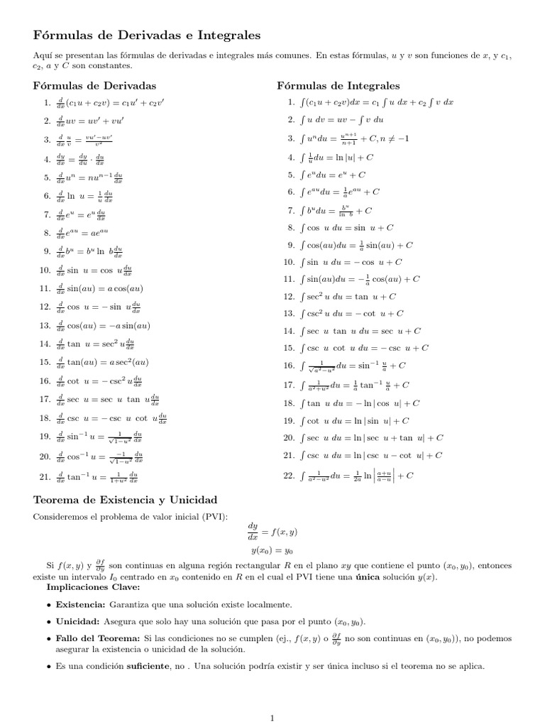 EDO Formulario | PDF | Ecuaciones | Ecuaciones diferenciales