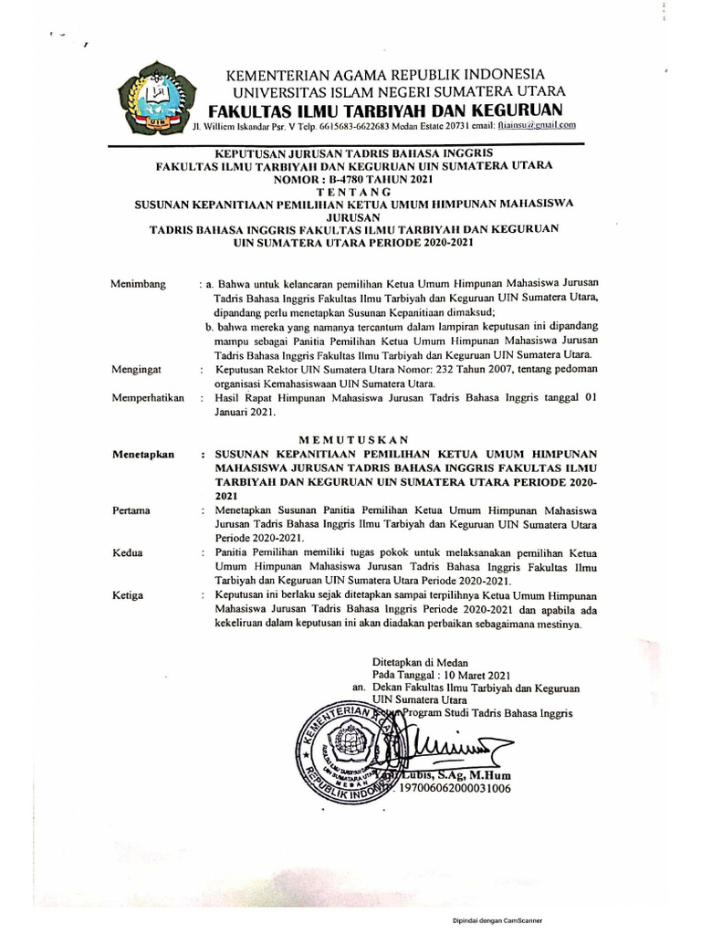 15 SK Panitia Pemilihan Ketua HMJ TBI | PDF