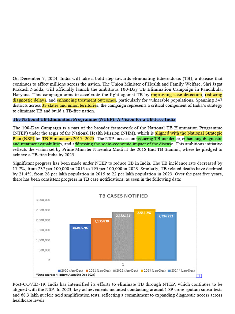 India’s 100-Day TB Elimination Campaign | PDF | Tuberculosis | Medical ...