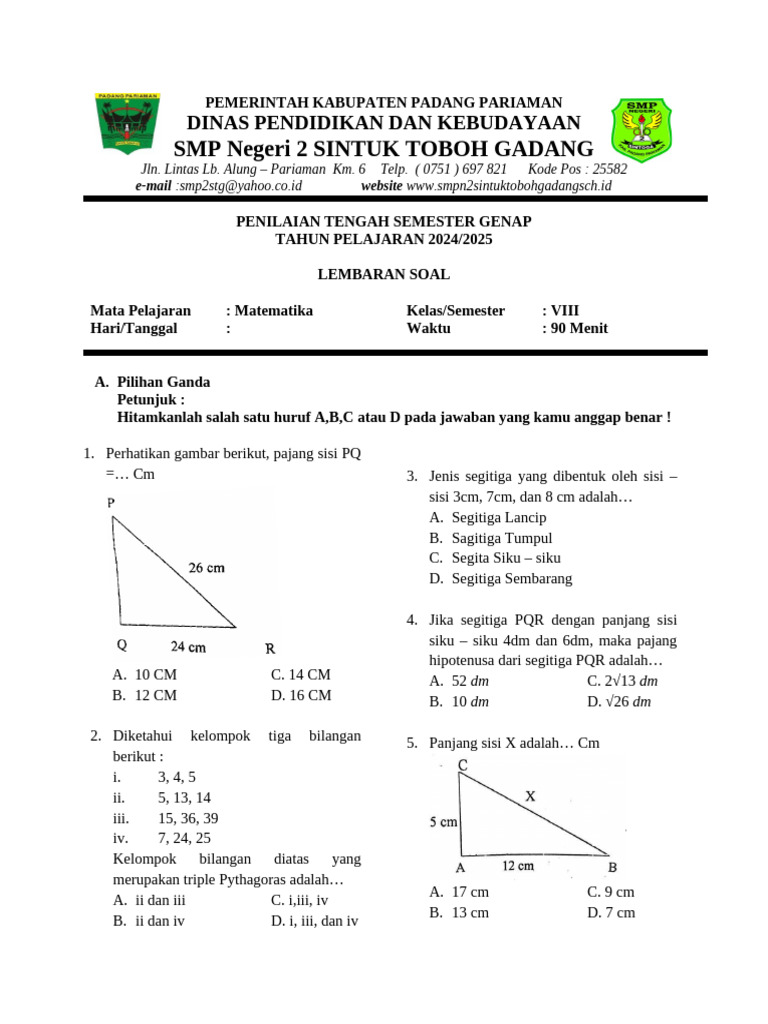 Soal Penilaian Tengah Semester Genap KLS Viii | PDF