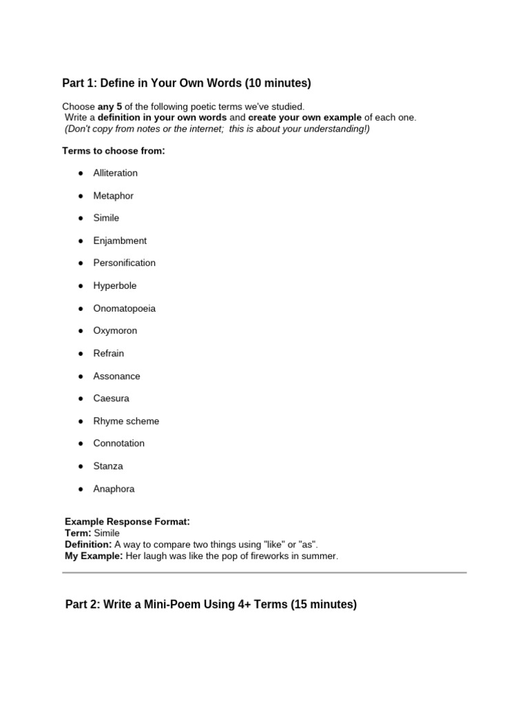 Poetic Terms Homework | PDF