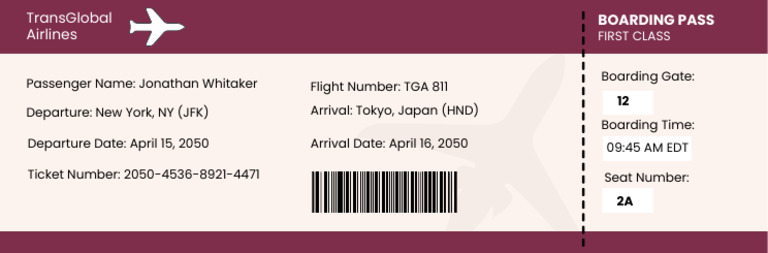 First Class Airline Ticket Template | PDF