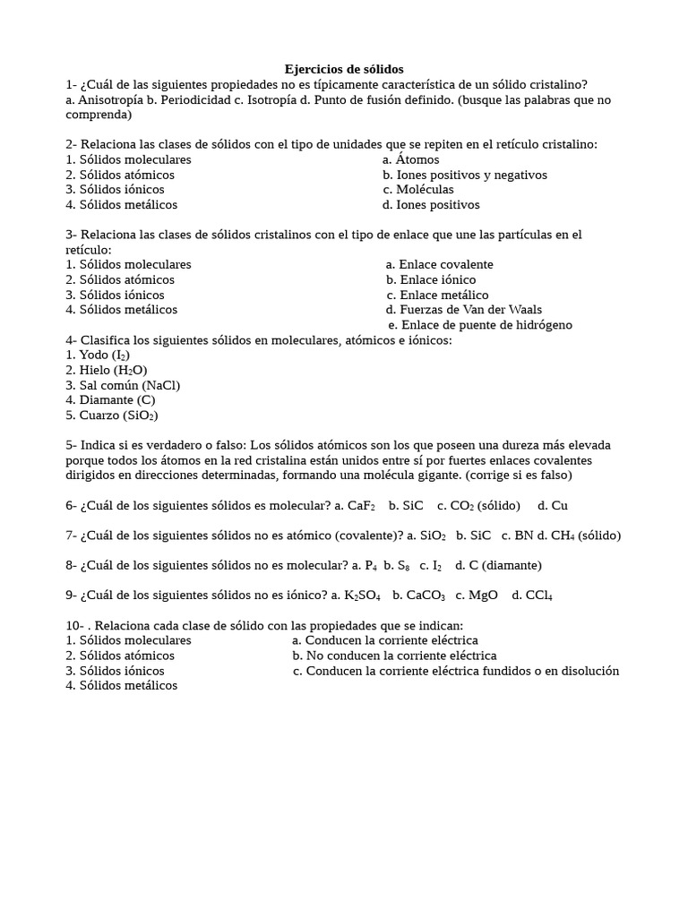 Ejercicios de Tipos de Solidos | PDF