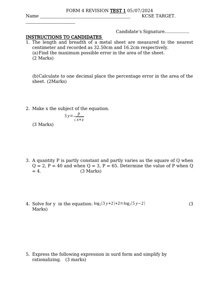 Form 4 Revision Test 1 05 | PDF
