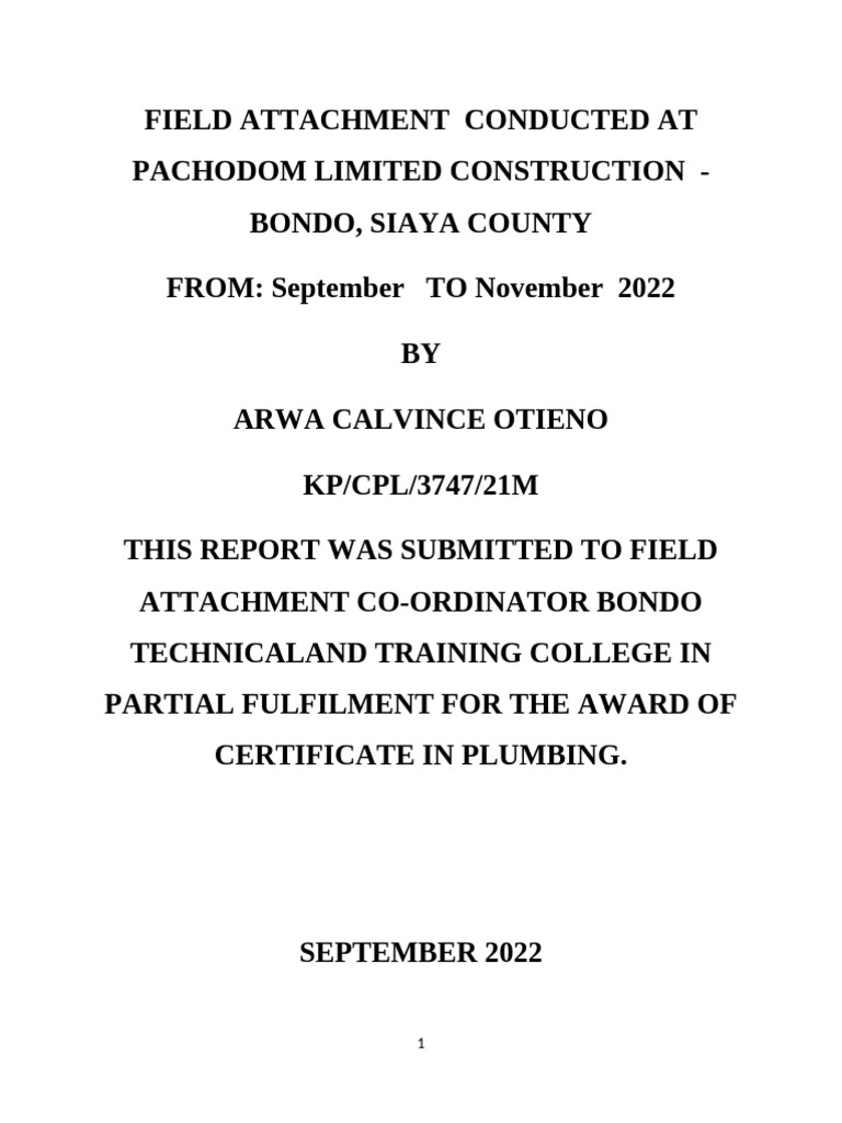 Calvince Attachment Report | PDF | Knowledge | Plumbing