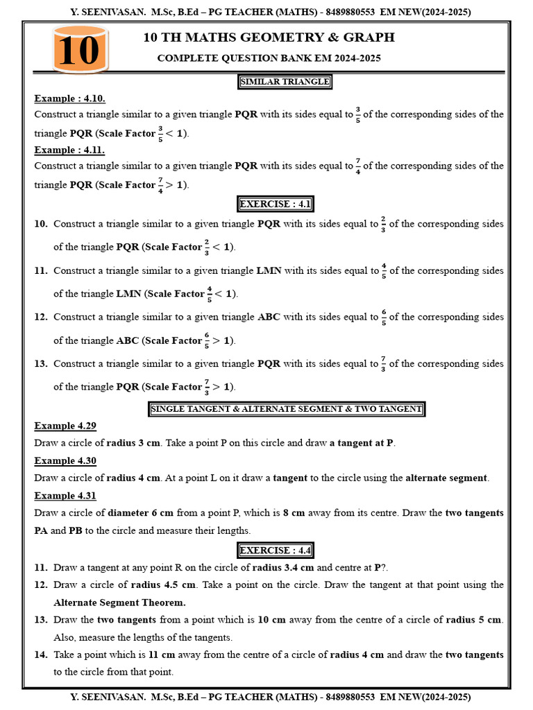 10th Maths Geometry & Graph Question Bank | PDF | Circle | Triangle
