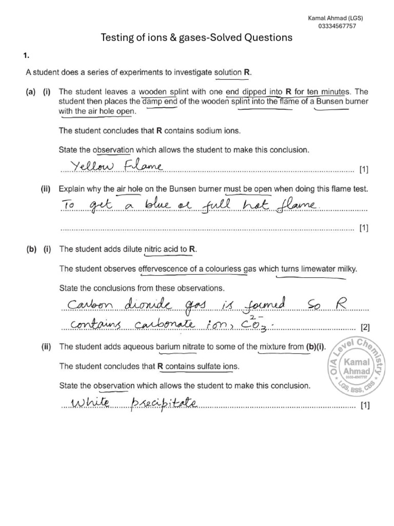 Testing of Ions & Gases-Solved Questions-MJ 2025 | PDF