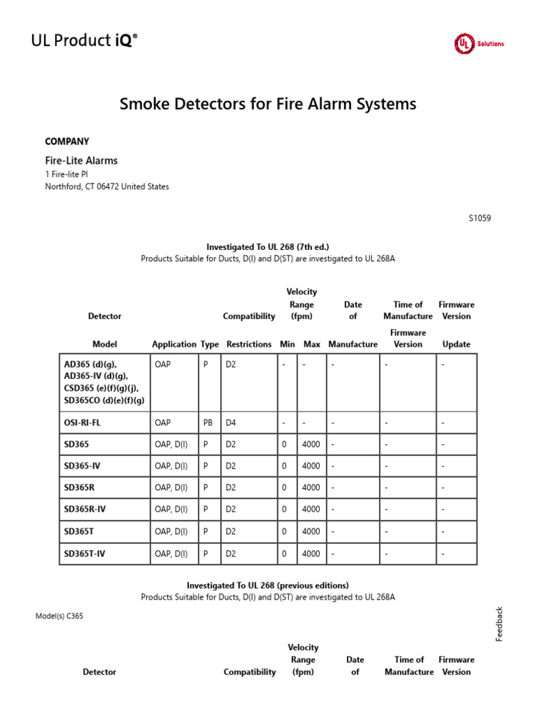 UROX.S1059 - Smoke Detectors For Fire Alarm Systems - UL Product IQ ...