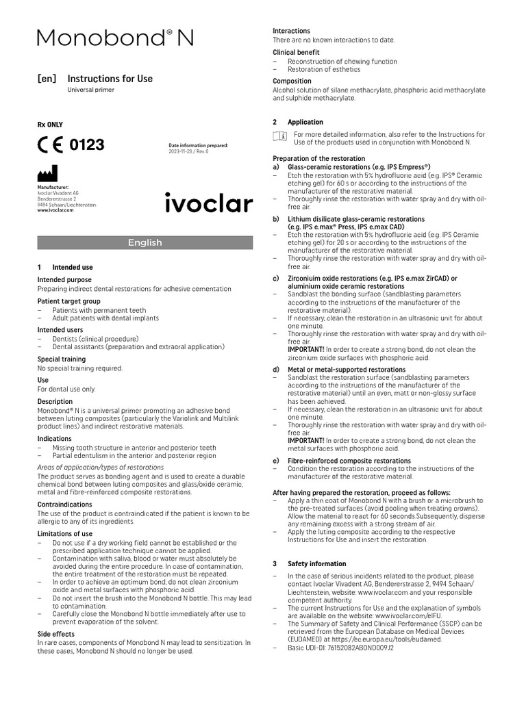 Monobond N - eIFU - MDR - REV0 - 23NOV23 | PDF | Materials