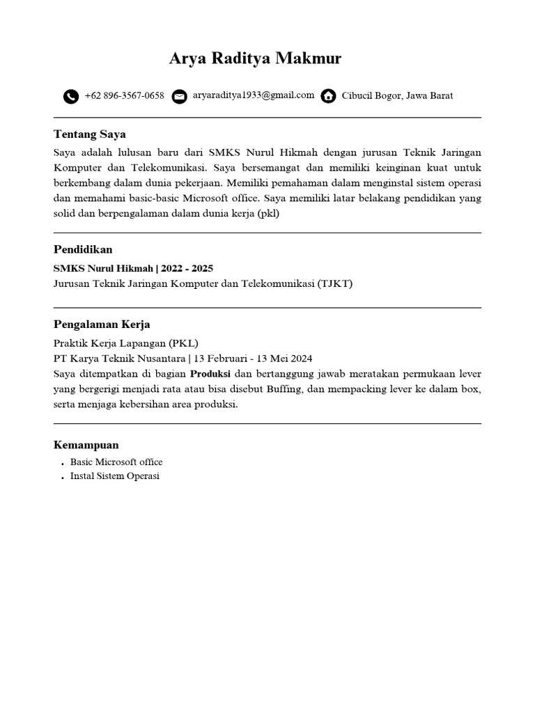 CV Arya Raditya Makmur. | PDF