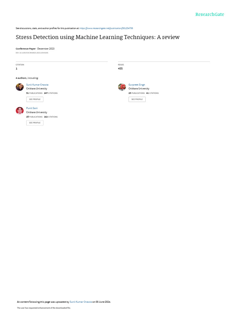 Stress Detection Using Machine Learning Techniques A Review | PDF | Machine Learning | Receiver ...
