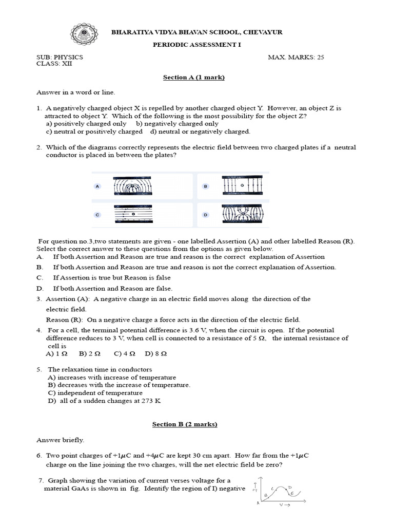 Physics Assessment for Class XII Students | PDF | Electric Field ...