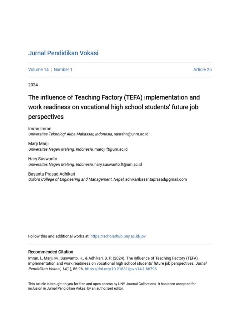 The Influence of Teaching Factory (TEFA) Implementation and Work | PDF ...