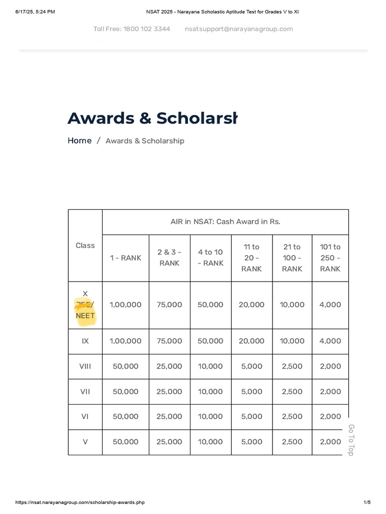 New-NSAT 2025 - Narayana Scholastic Aptitude Test For Grades V To XI-1 ...