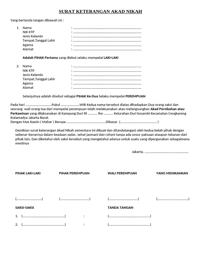 Surat Keterangan Akad Nikah 2024 | PDF