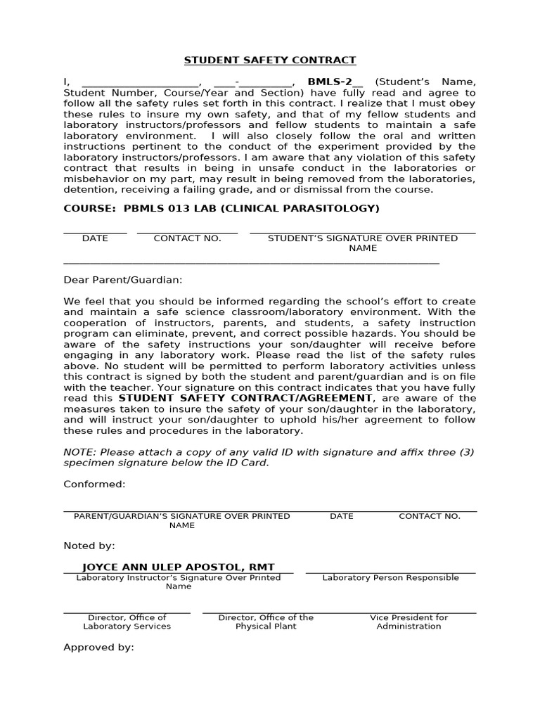 Student Safety Contract | PDF | Laboratories