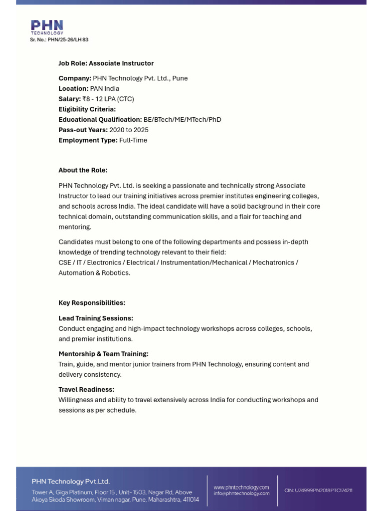 Job Role Associate Instructor | PDF | Mentorship | Mechatronics