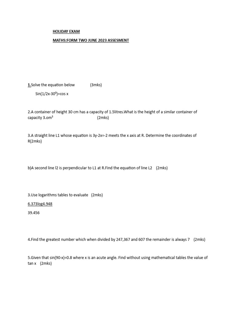 June Holiday Exam | PDF
