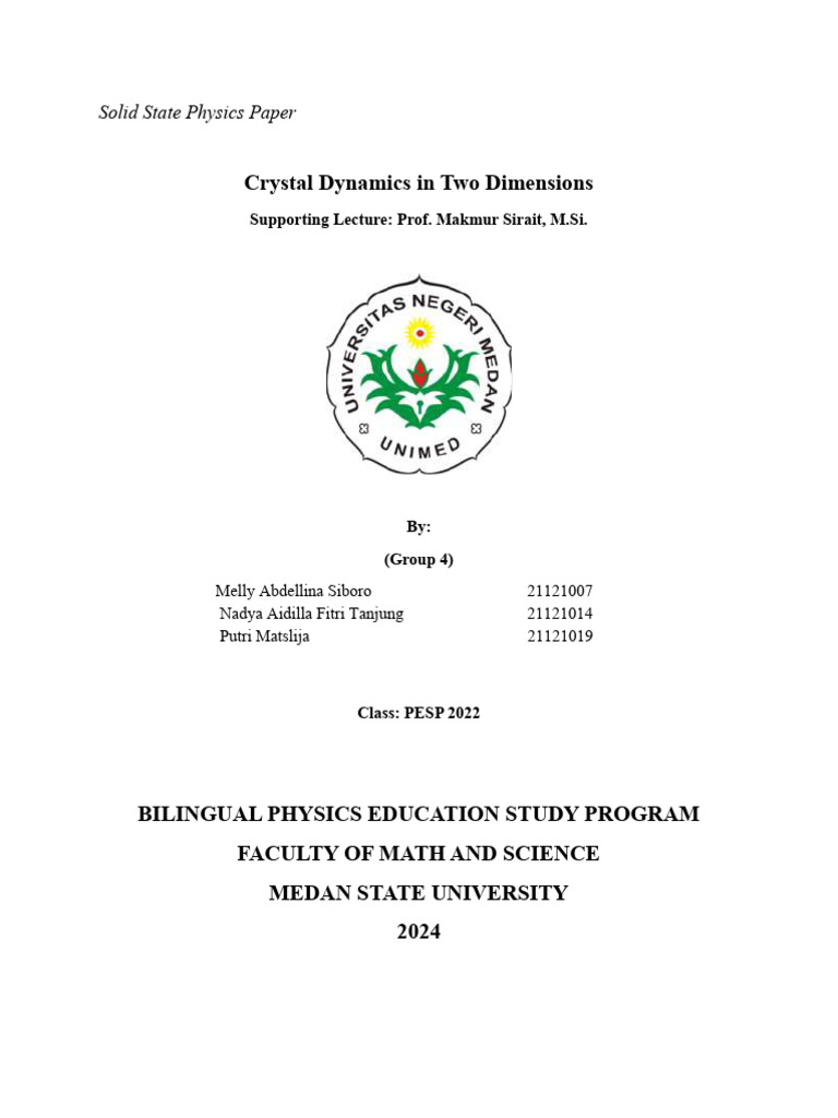GROUP-4 - Crystal Dynamics in 2 Dimension - Solid State Physics - PESP-22 | PDF | Phonon ...