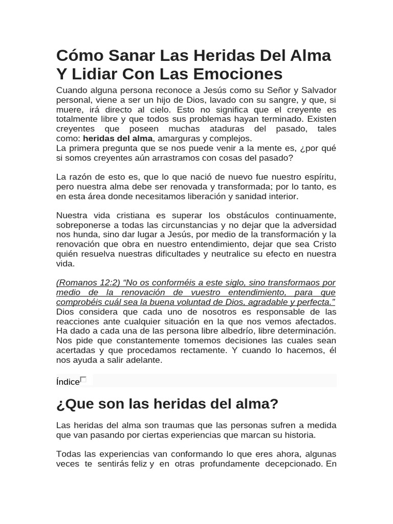 Cómo Sanar Las Heridas Del Alma Y Lidiar Con Las Emociones | PDF | Alma ...