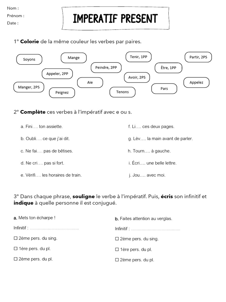 Exercices sur l'impératif présent | PDF | Sémantique | Morphologie ...